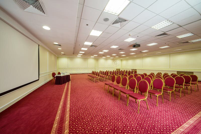 Elegant Empty Conference Hall with a Red Carpet on Stock Image - Image ...
