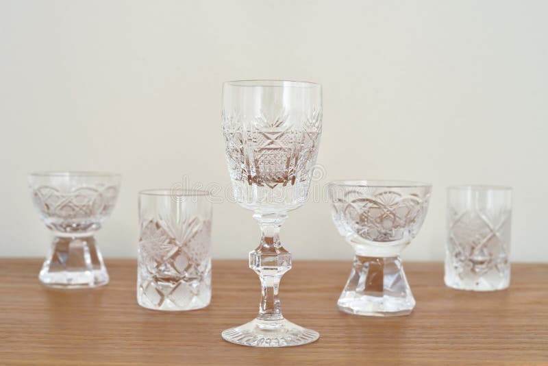Elegant Empty Crystal Glasses on the Table Stock Photo - Image of ...
