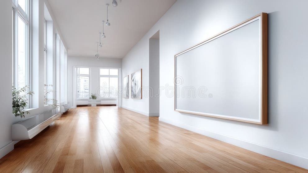 Elegant Empty Gallery Interior with Large Rectangular Blank Artwork ...
