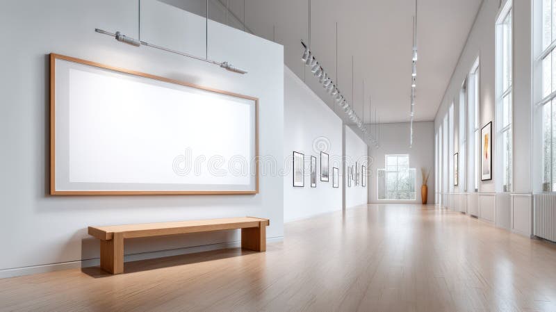 Elegant Empty Gallery Interior with Large Rectangular Blank Artwork ...