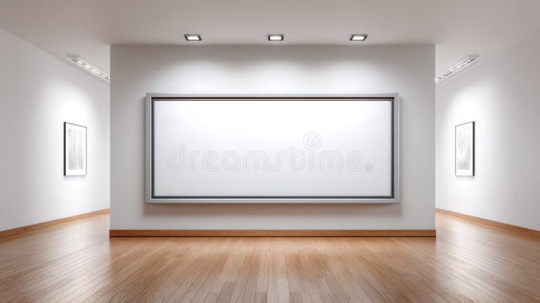 Elegant Empty Gallery Interior with Large Rectangular Blank Artwork ...