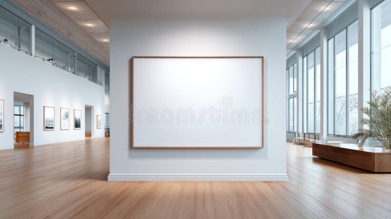 Elegant Empty Gallery Interior with Large Rectangular Blank Artwork ...