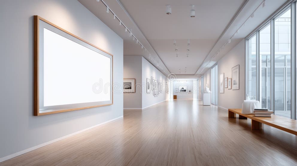 Elegant Empty Gallery Interior with Large Rectangular Blank Artwork ...