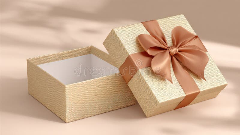 Elegant Empty Gift Box with Textured Surface and Ribbon Bow Stock Photo ...