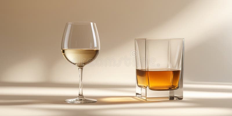 Elegant Empty Glassware Set Wine Glass and Square Whiskey Glass on ...