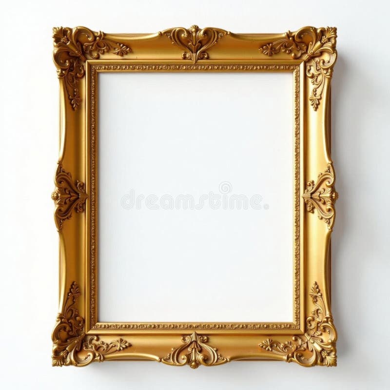Elegant Empty Gold Frame, Ornate Details, White Backdrop, Isolated ...