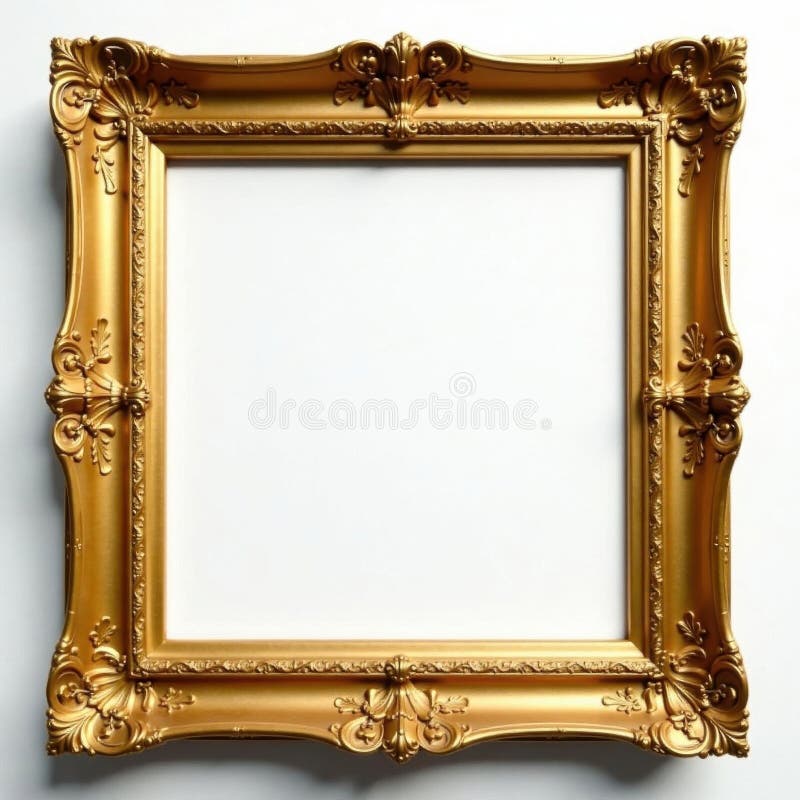 Elegant Empty Gold Frame, Ornate Details, White Backdrop, Empty ...