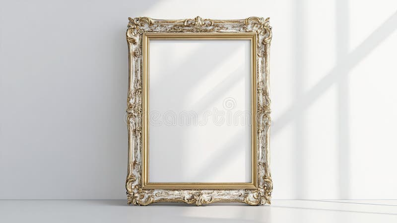 Elegant Empty Gold Frame on a White Wall Casting a Soft Shadow in ...