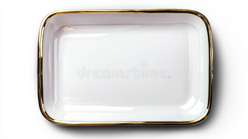 Elegant Empty Rectangular Porcelain Dish with Gold Rim for Dining Decor Stock Photo - Image of ...