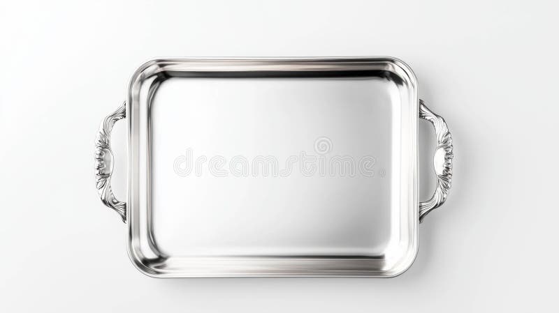 Elegant Empty Rectangular Silver Tray with Ornate Handles for Kitchen ...