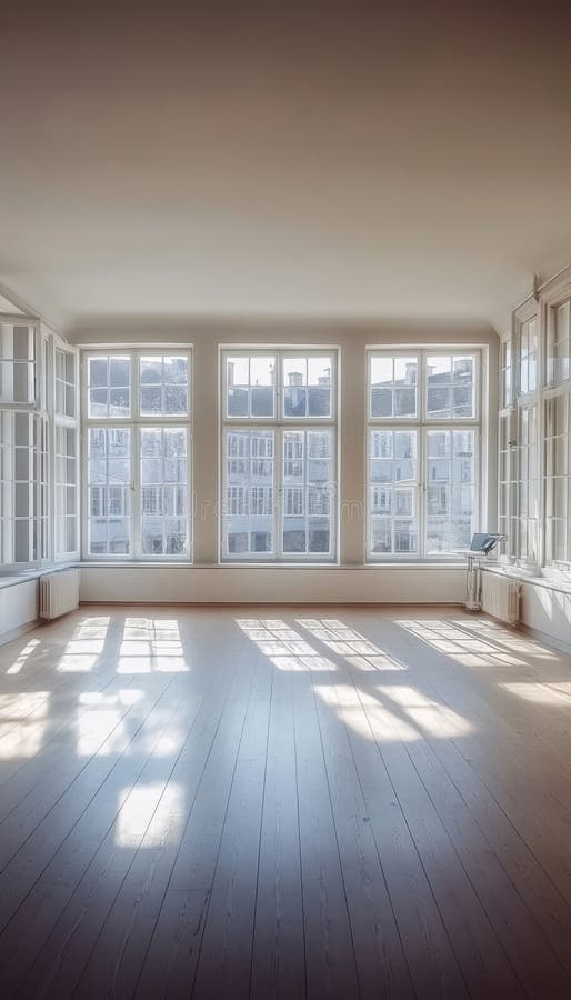 Elegant Empty Room with Large Windows and Natural Light, Interior ...