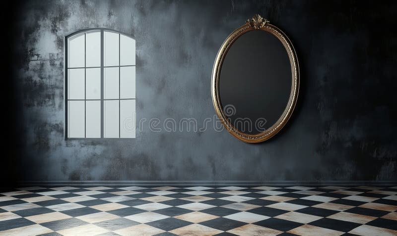 Elegant Empty Room with Vintage Mirror and Large Window Showcasing ...