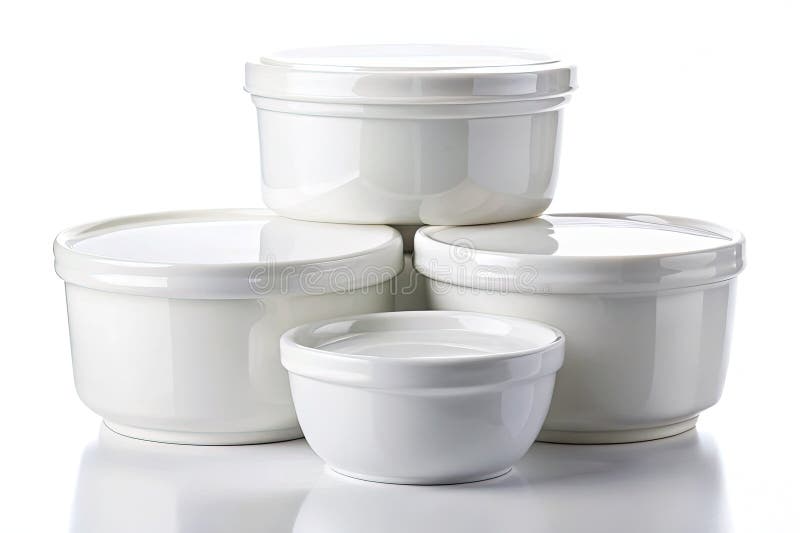 Elegant Empty White Ceramic Food Containers Round and Rectangular Set ...