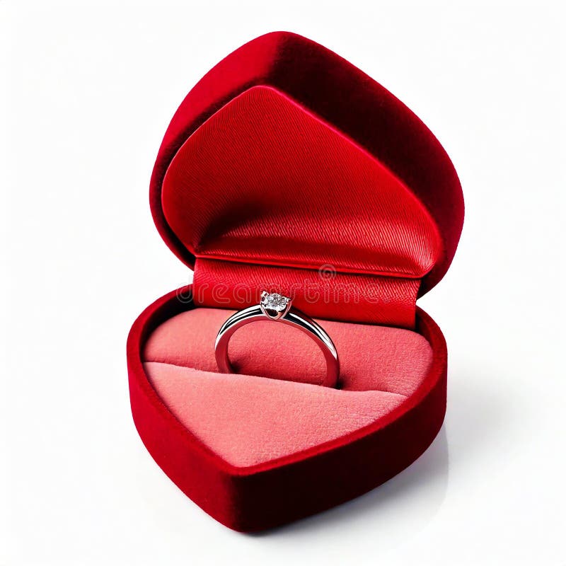 Elegant Engagement Ring in a Heart-shaped Red Velvet Box, Symbolizing ...