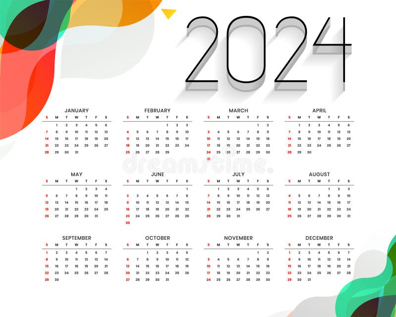 Elegant 2024 English Calendar Template a Printable Design Stock Vector ...