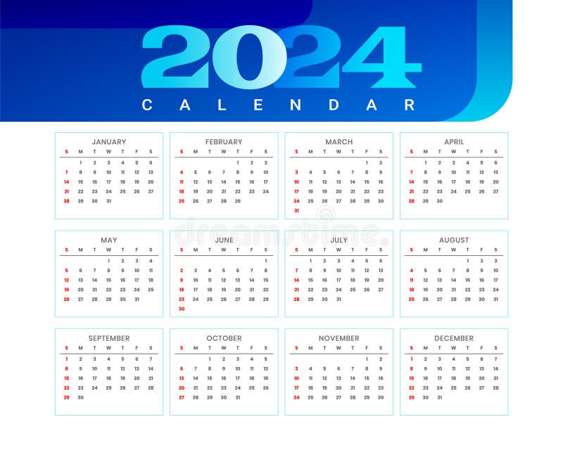 Elegant 2024 English Calendar Template with Professional Touch Stock ...