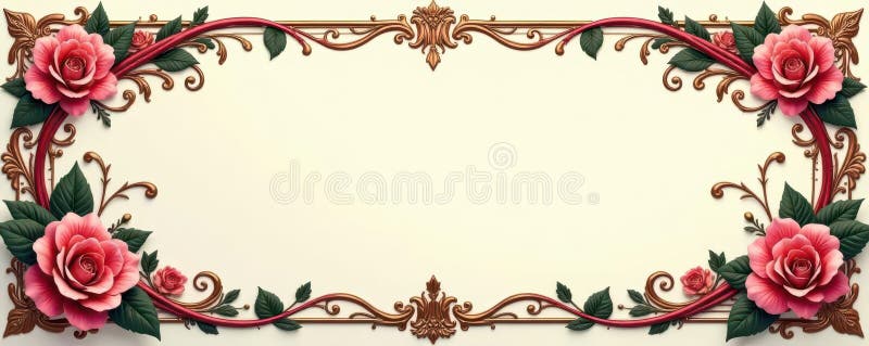 Elegant Engraved Floral Border, Swirling Leaf Scroll Details , Border ...