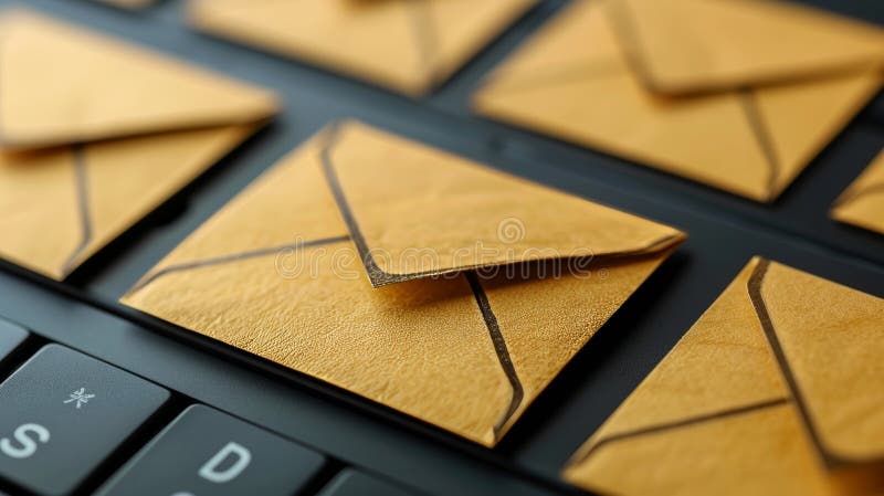 Elegant Envelope on Laptop Keyboard with Trail of Smaller Envelopes ...