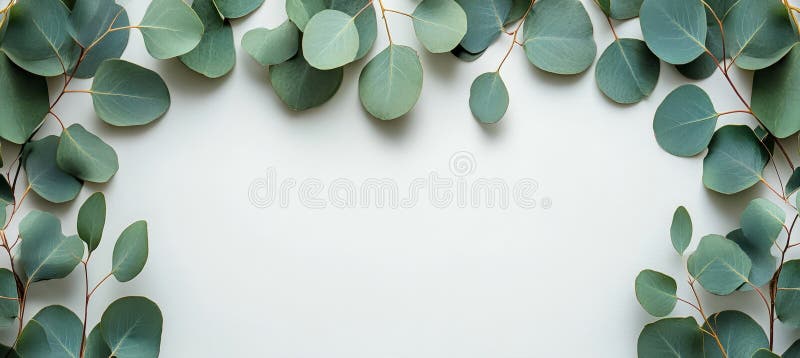 Elegant Eucalyptus Branches Frame on a Soft Gray Background with Ample ...