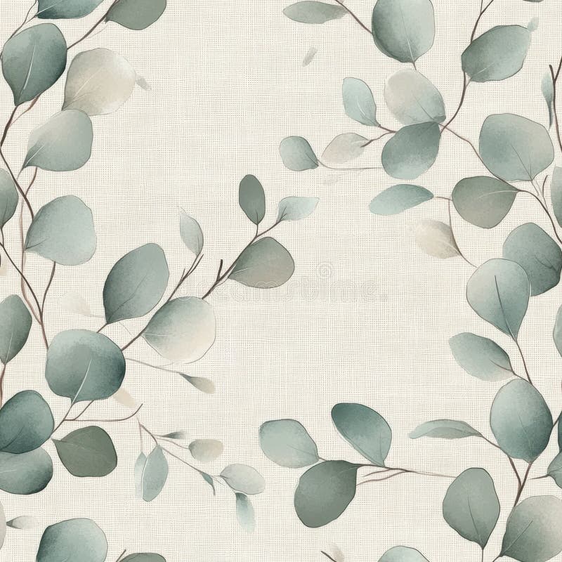 Elegant Eucalyptus Leaves Seamless Pattern on Light Fabric Background ...