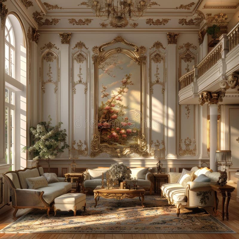 Elegant European Living Room Interior Design Generated Using AI. Stock ...