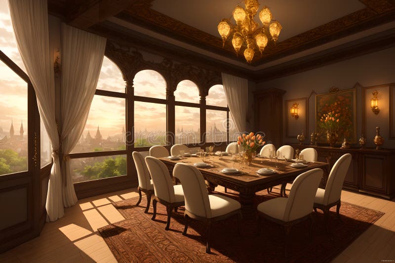 Elegant European Style Dining Hall Interior, AI Generated Stock Photo ...