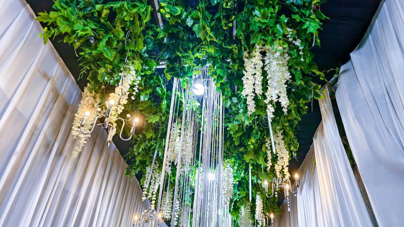 Elegant Wedding Ceiling Decoration with Greenery and White Flowers ...