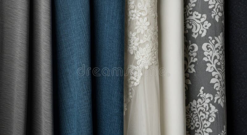 Elegant Fabric Collection Swatches: Grey Blue White Textures Stock ...
