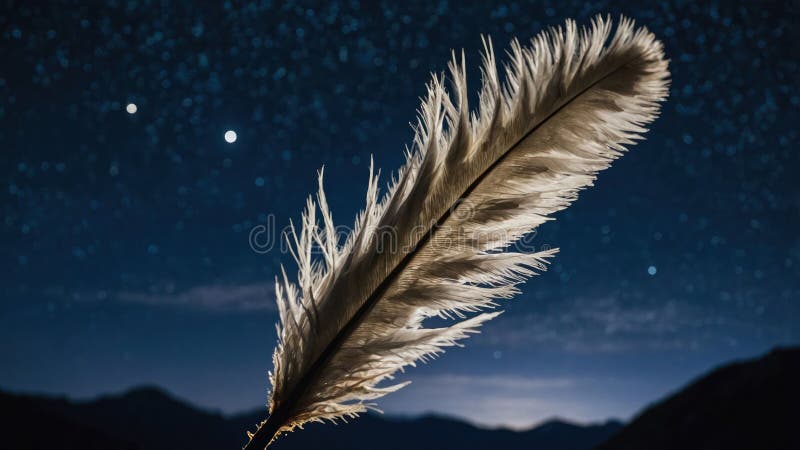 Single White Feather Against Night Starry Sky Stock Illustration ...