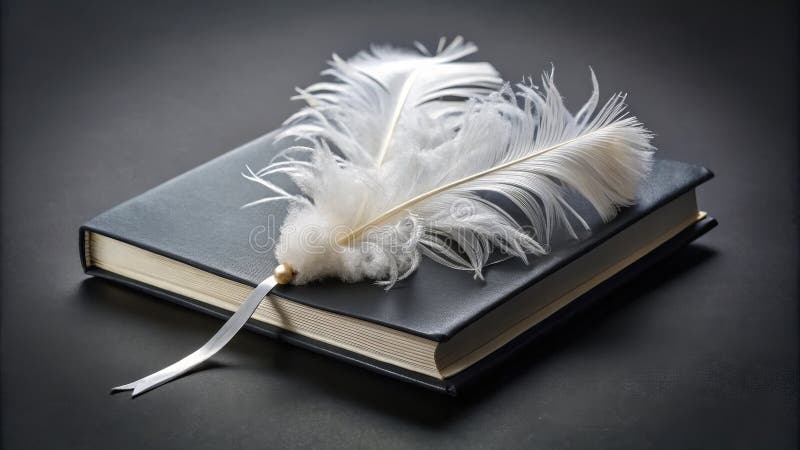 Elegant Feather Bookmark Adorns a Closed Dark Journal. Generative AI ...