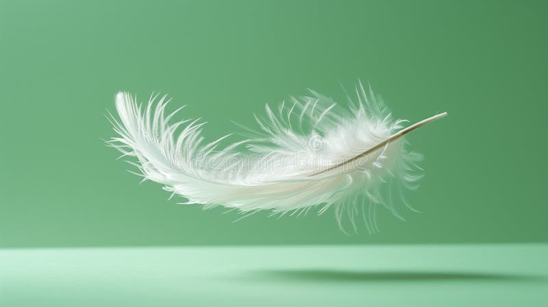 An Elegant Feather Floating in the Air Interior Green Background. Airy ...
