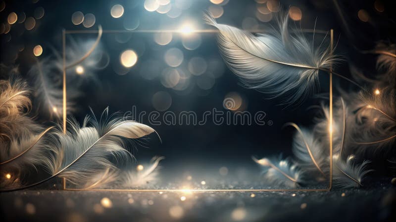 Elegant Feathery Frame with Glowing Lights and Soft Sparkle. Generative ...