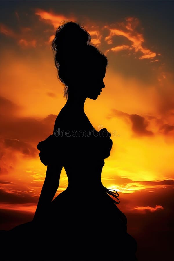 Elegant Female Silhouette Against Sunset Sky Stock Photo - Image of ...