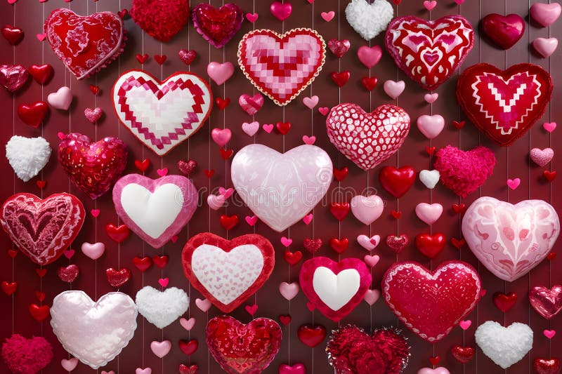An Elegant and Festive Display of Heart Decorations in Romantic Colors ...