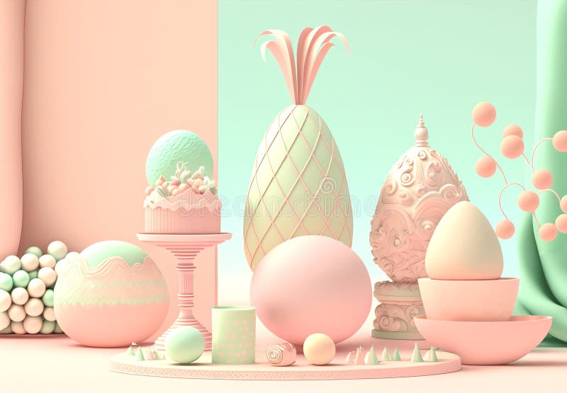 Elegant Festive Egg with Various Abstract Food Related Objects, Pastel ...