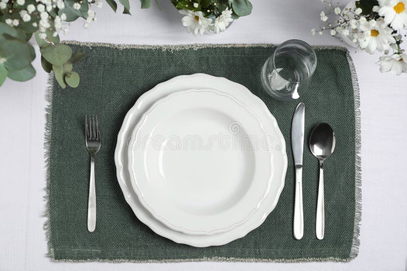 Elegant Festive Setting with Floral Decor on Table, Flat Lay Stock ...