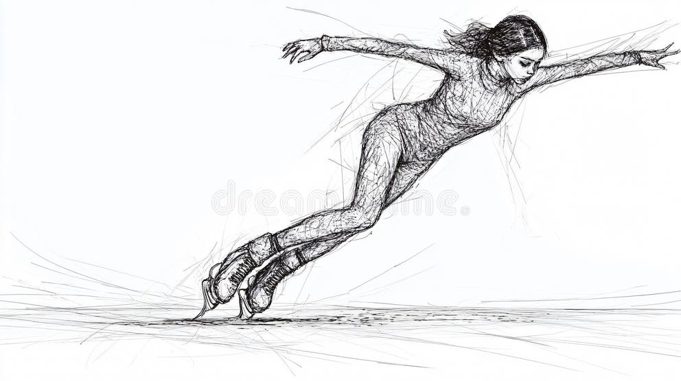 Elegant Figure Skater Continuous Thin Line Drawing Style Image Stock ...