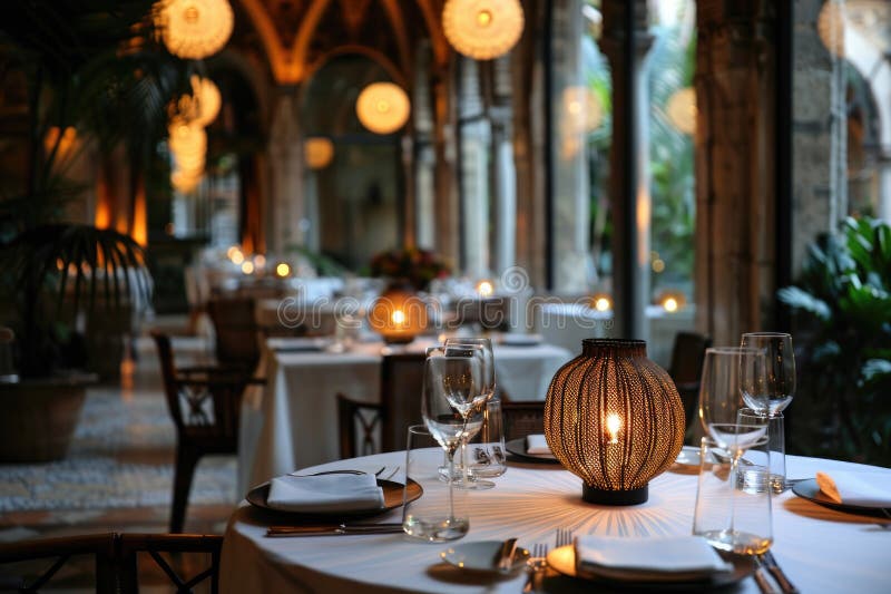 Elegant Fine Dining Restaurant Interior with Ambiance Lighting and Art ...