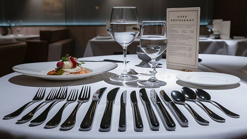 Elegant Fine Dining Table Setting with Gourmet Dish and Crystal ...