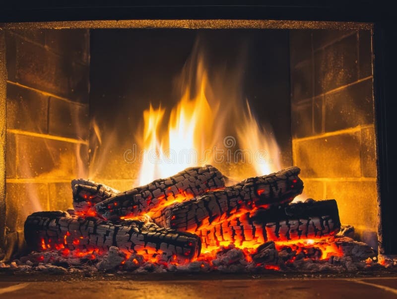 Elegant Fireplace with a Beautifully Burning Fire Creating a Cozy and ...