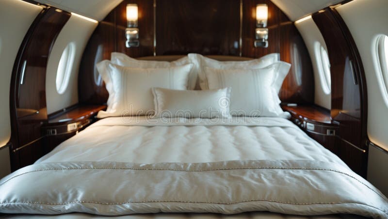 Elegant First Class Cabin Bed Setup in a Private Jet with Luxurious ...