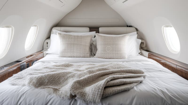 Elegant First Class Cabin Bed Setup in a Private Jet with Luxurious ...