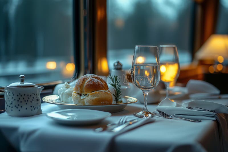 Elegant First-class Dining Experience on a Luxurious Train Journey ...
