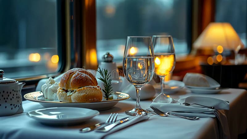 Elegant First-class Dining Experience on a Luxurious Train Journey ...