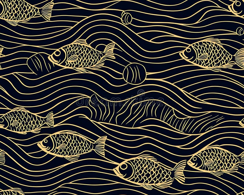 Elegant Fish Pattern with Flowing Lines on Dark Background, Perfect for ...