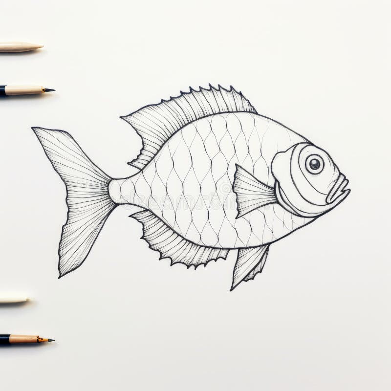 Elegant Fish Sketch: Minimalistic Geometry and Crosshatched Shading in ...