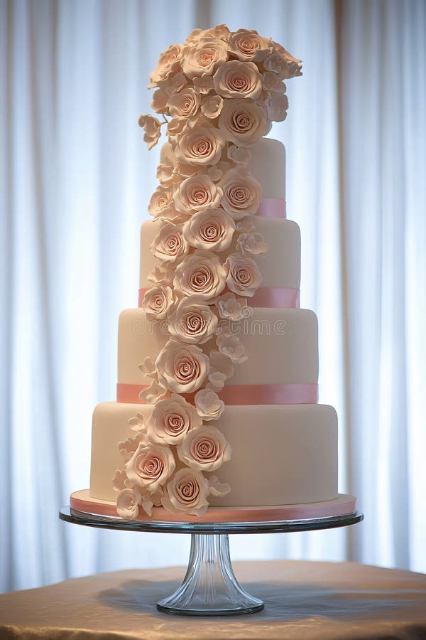 Elegant Five-Tier Wedding Cake with Cascading High Quality Image Stock Illustration ...