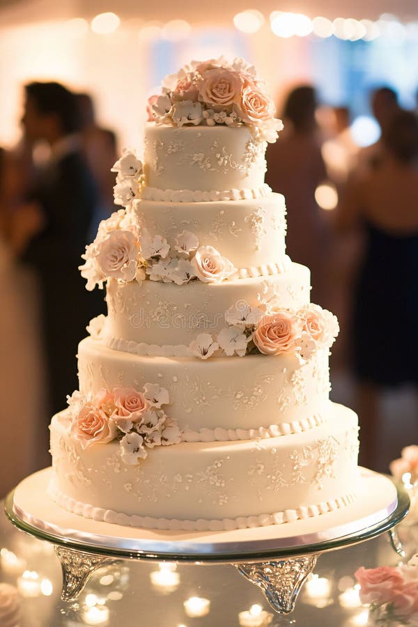 Elegant Five-Tier Wedding Cake with Floral High Quality Image Stock ...
