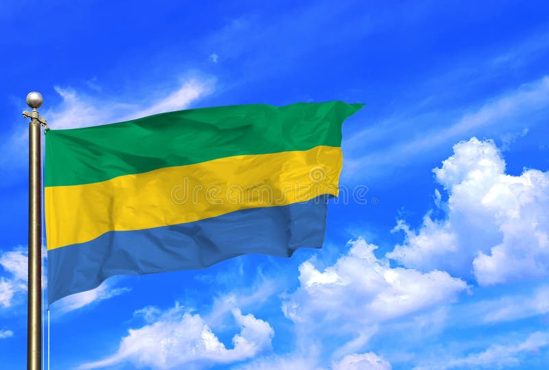 Elegant Flag of Gabon Waving Beneath a Clear Blue Sky Stock Photo ...