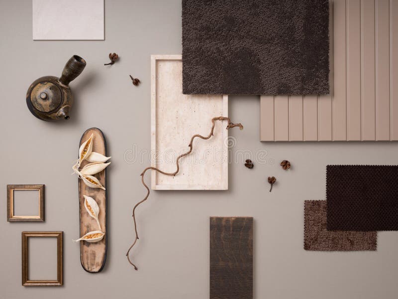 Elegant Flat Lay Composition with Textile and Paint Samples, Panels and ...